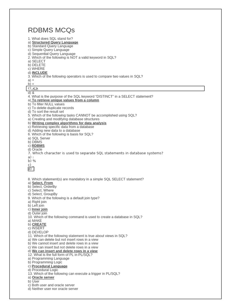 MCQs 1 | PDF | Sql | Databases