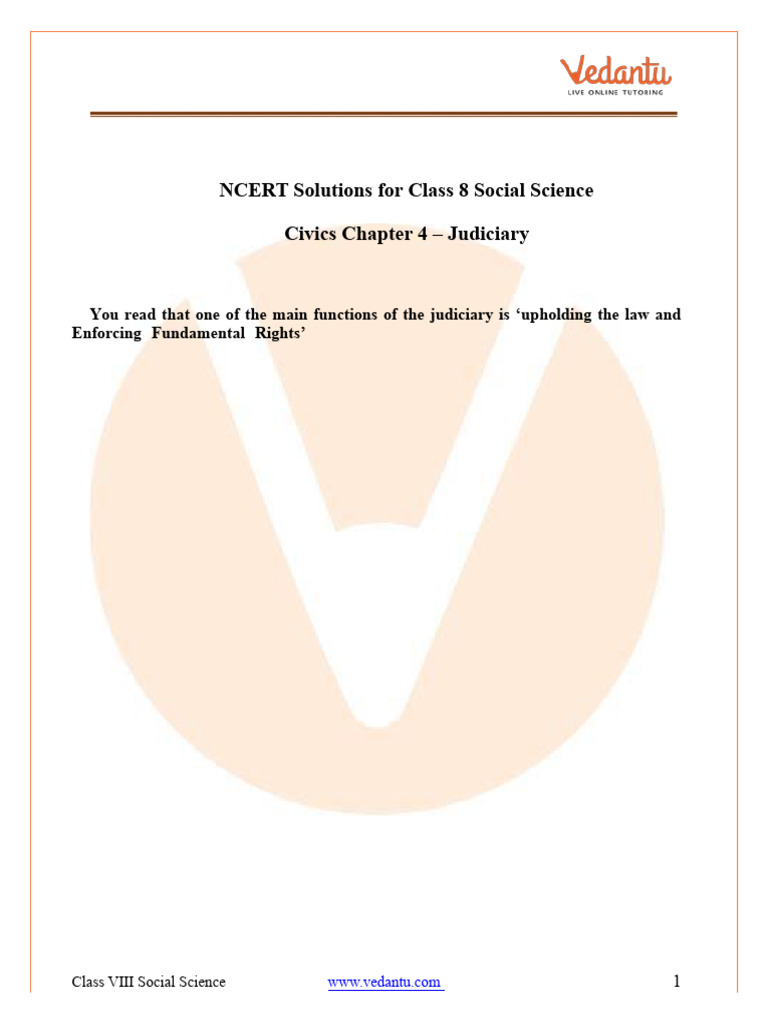 NCERT Solutions For Civics Chapter 4 Judiciary Class 8 FREE PDF | PDF ...