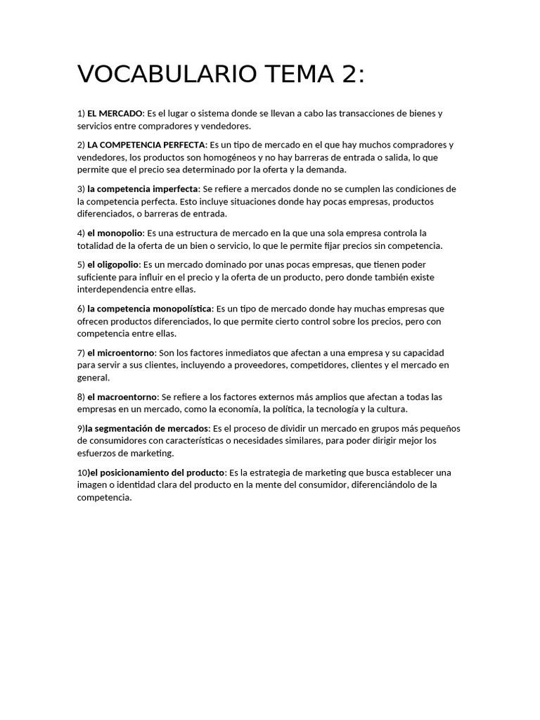 Vocabulario Tema 2 | PDF