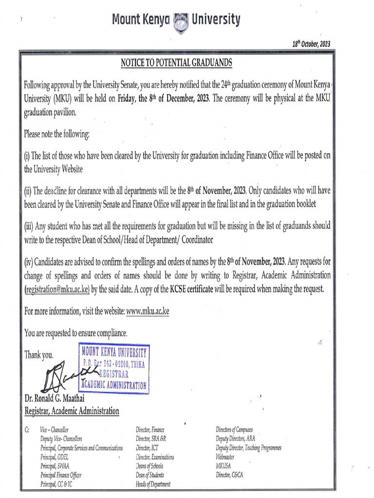 Notice To Potential Graduands - Graduation Matters | PDF