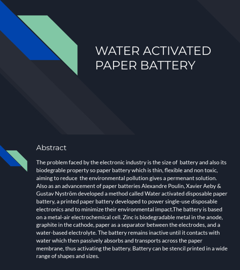 Water Activated Paper Battery | PDF