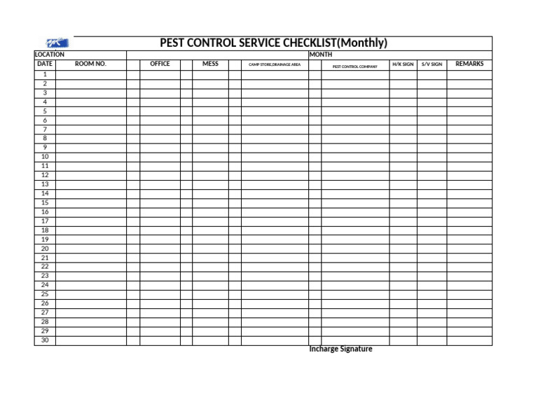 Monthly Pest Control Checklist | PDF