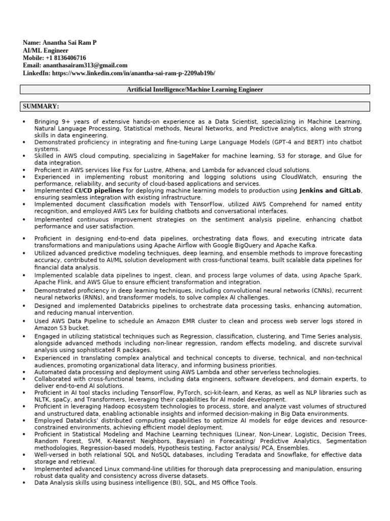Anantha Sai Ram Padala_9+ yrs_AIML Engineer - 1st Copy | PDF | Machine ...