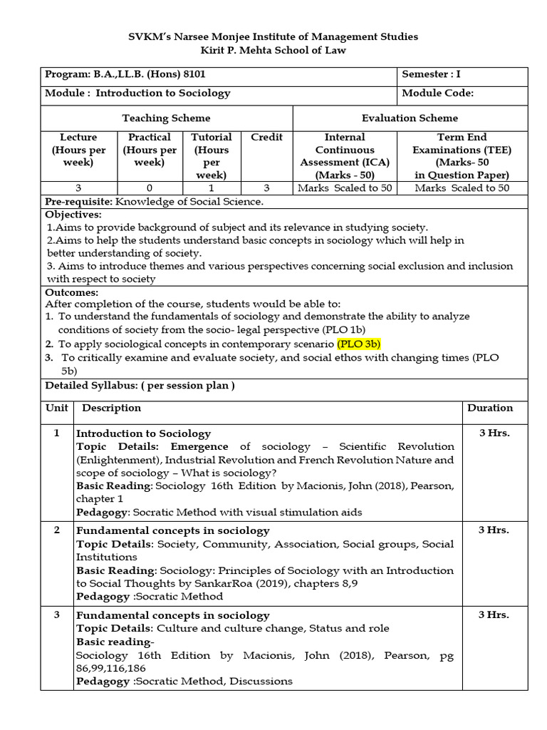 Introduction to Sociology Course Syllabus | PDF | Sociology | Social Theory