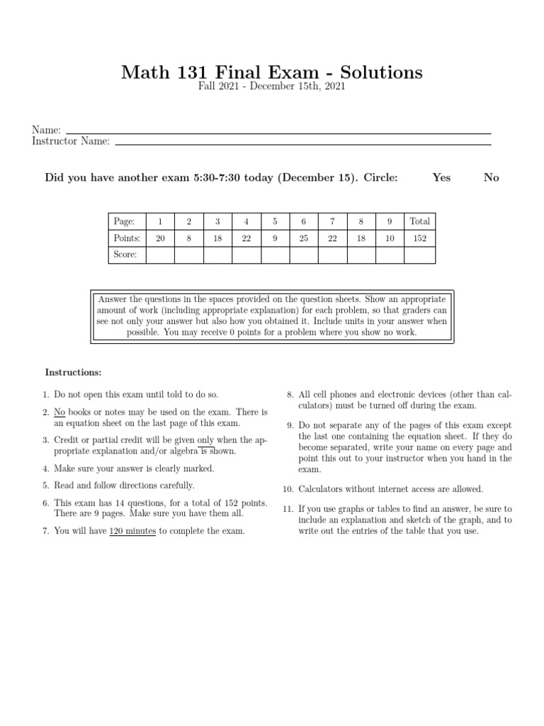 MATH 131 Exam Answers From Fall 2021 | PDF | Mathematical Relations ...