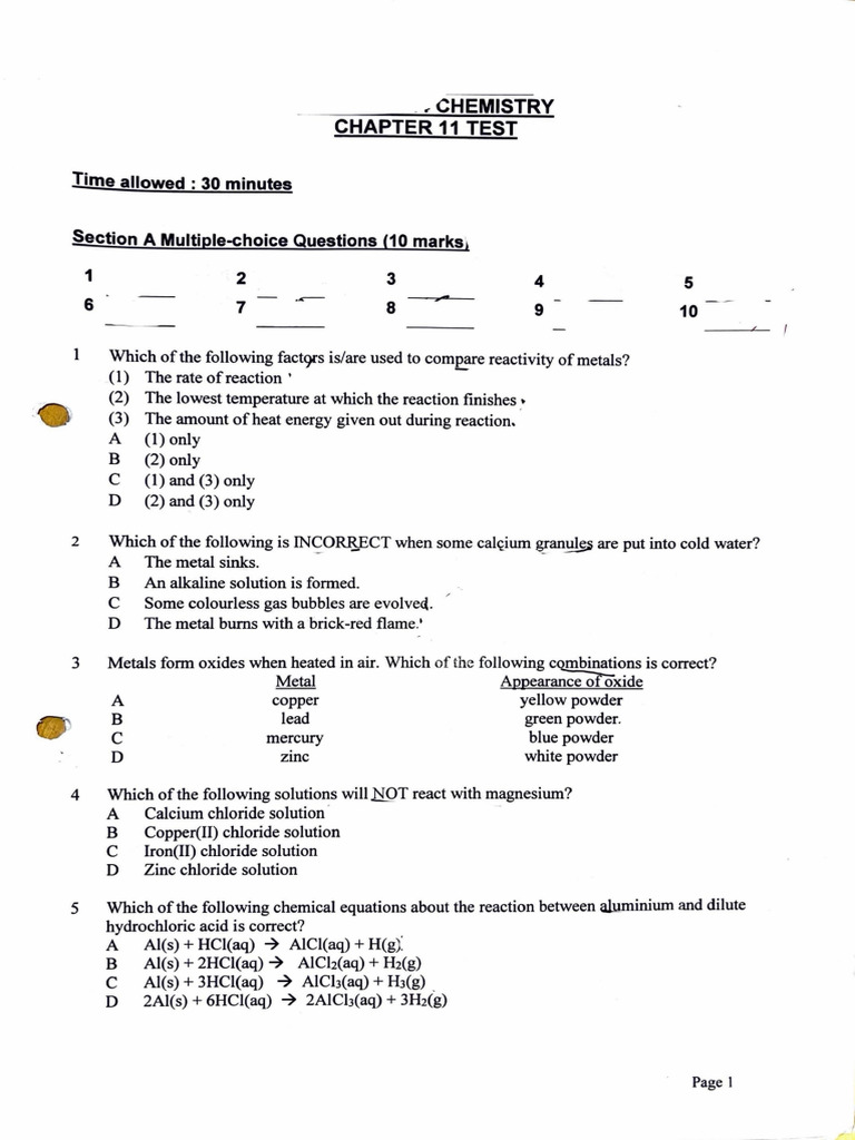 Chem Ch11 Test | PDF
