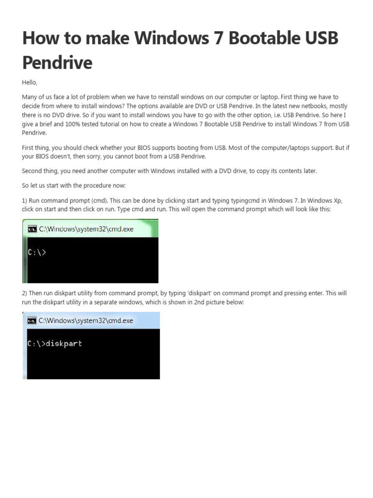 Create Bootable USB for Windows 7 | PDF | Usb Flash Drive | Booting