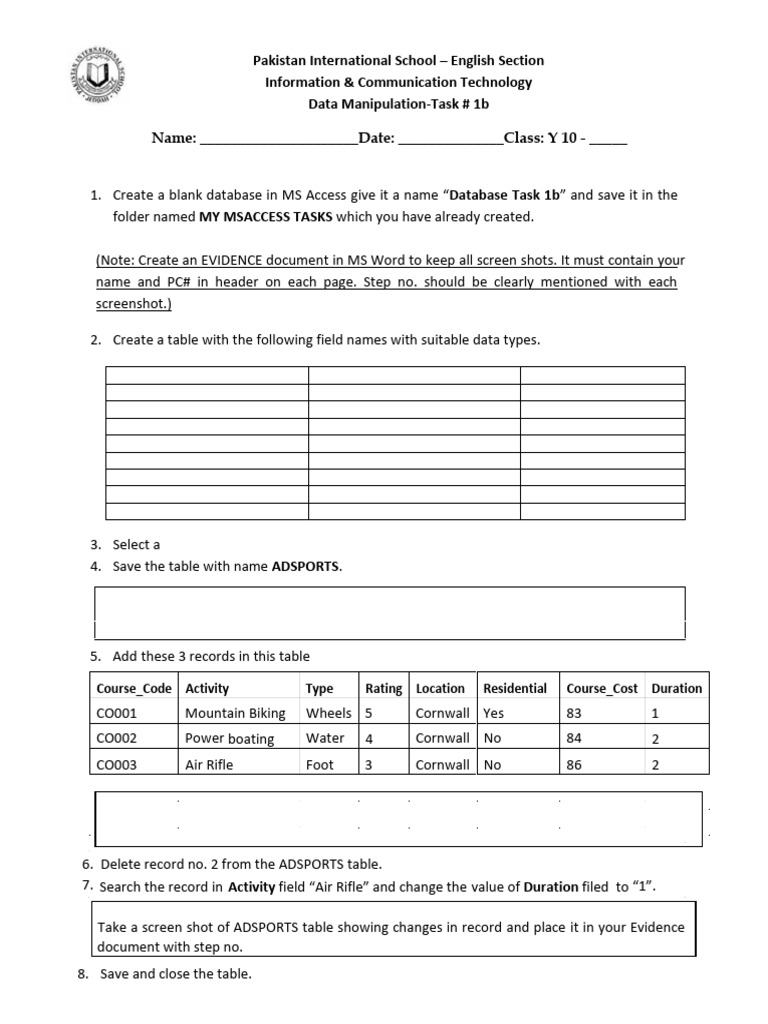 Access task 1 b | PDF | Data Type | Microsoft Access