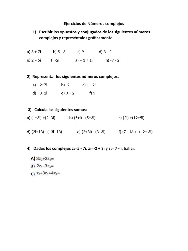 Ejercicios de Números Complejos - 4c (1) | PDF