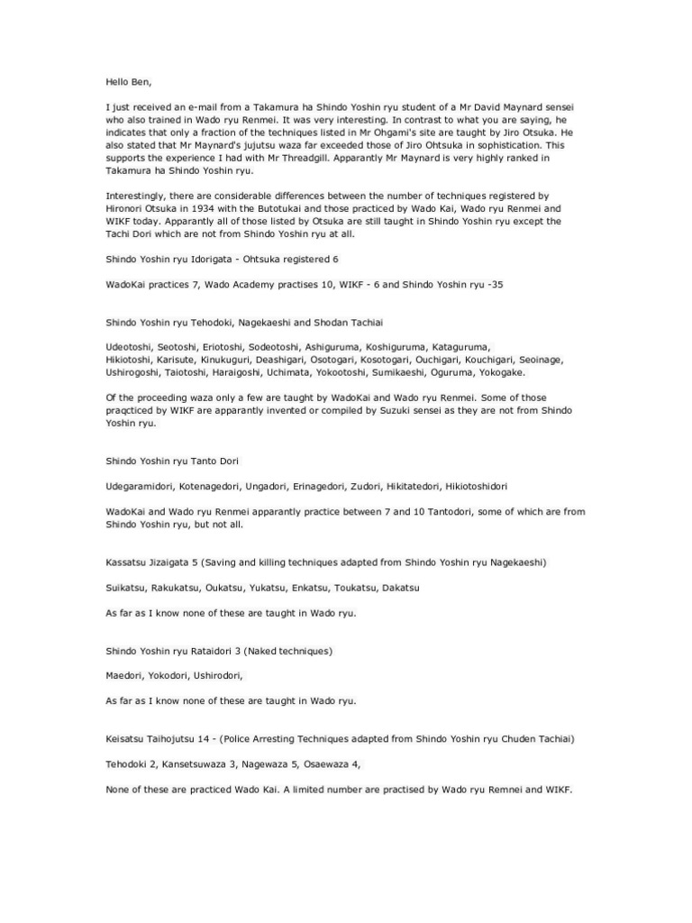 Wado Ryu and Shindo Yoshin Ryu Ju Jutsu | PDF