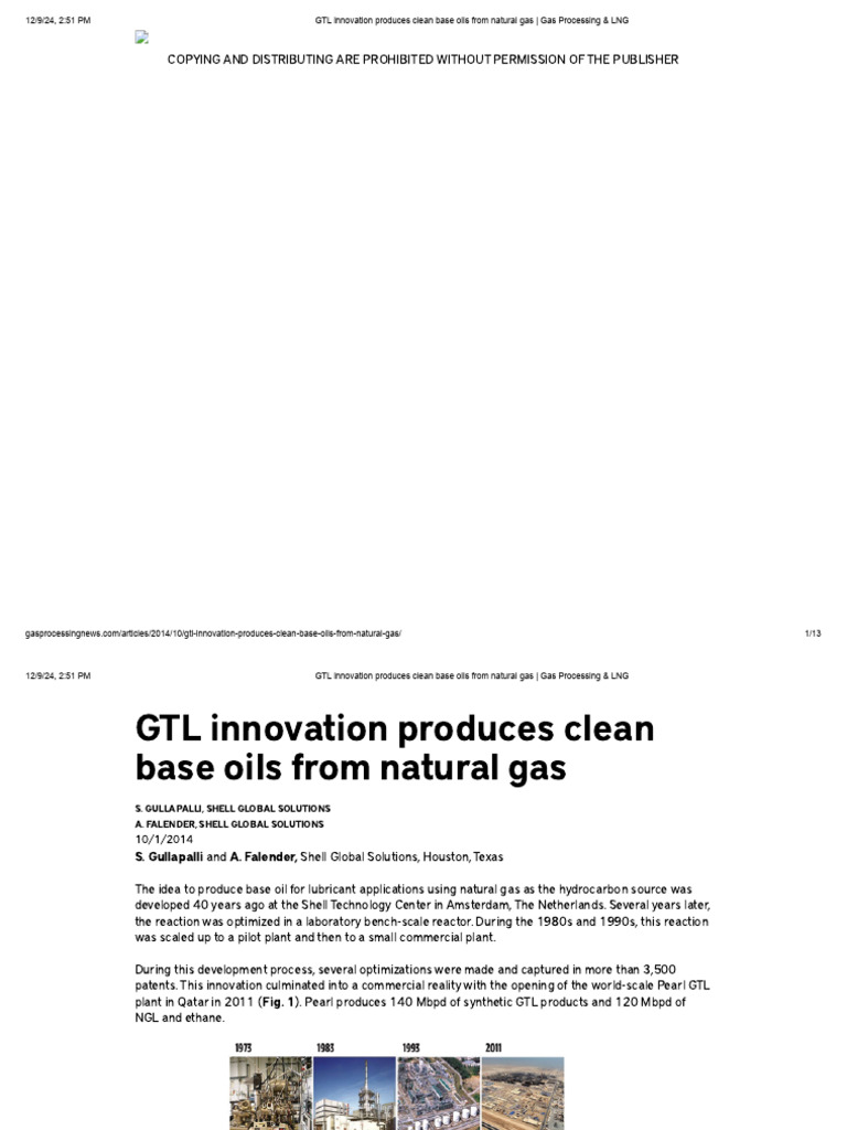 GTL innovation | PDF | Motor Oil | Natural Gas Processing