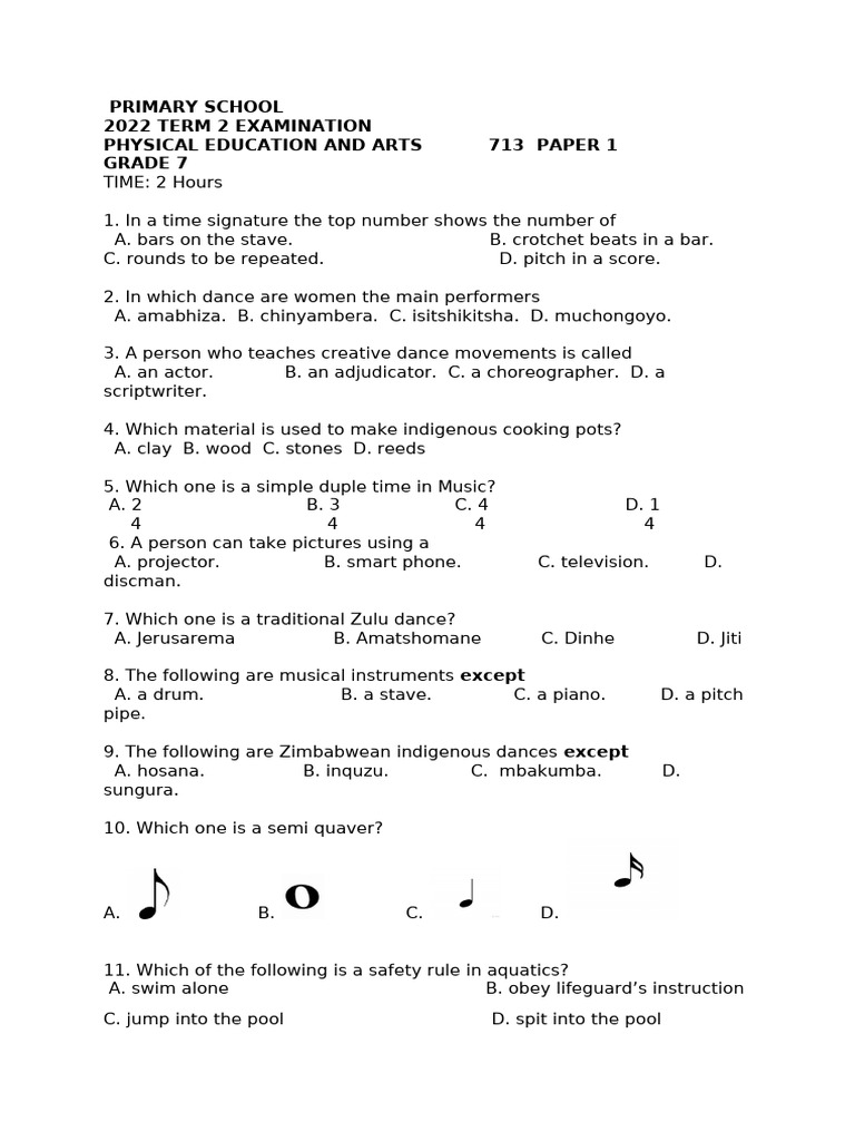 2022 Term 2 Grade 7 Pe and Arts Paper 1 | PDF