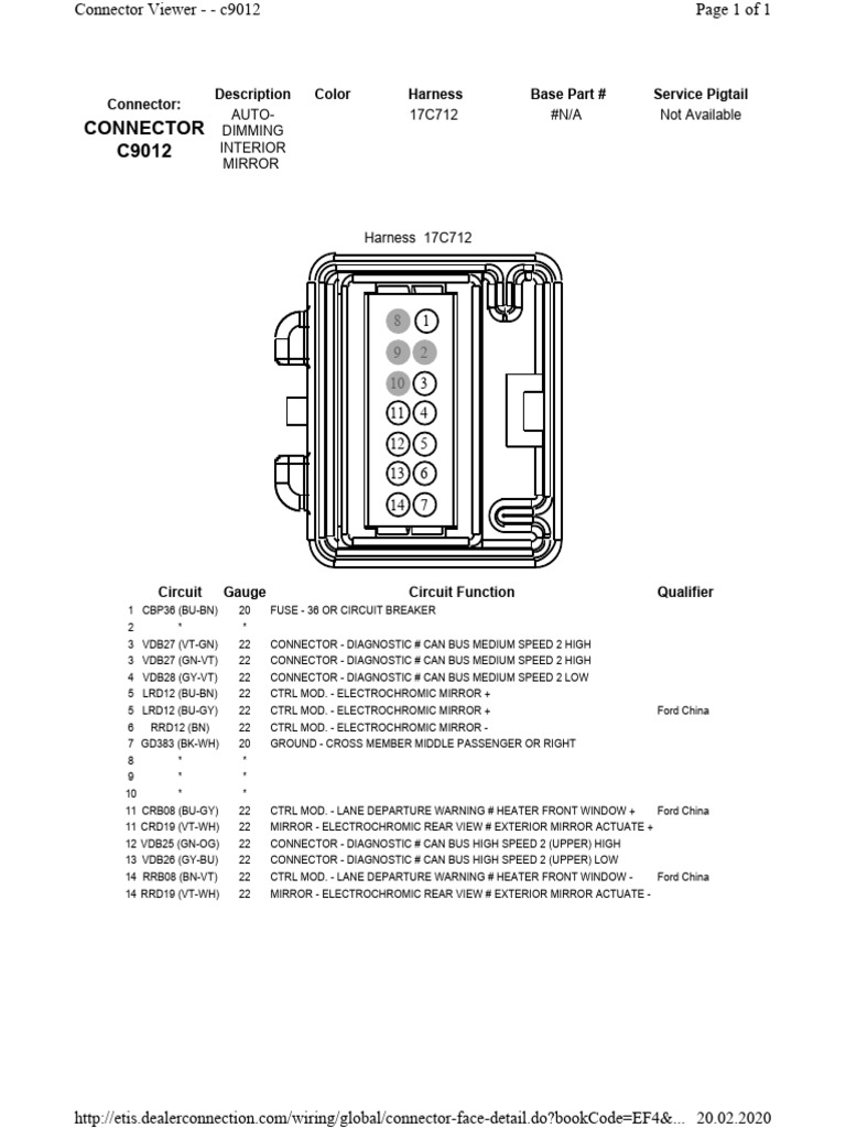 Auto-Dimming Interior Mirror connector C9012 | PDF | Automotive ...