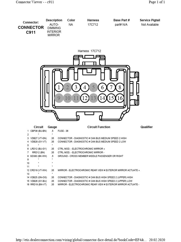 Auto-Dimming Interior Mirror Connector C911 | PDF