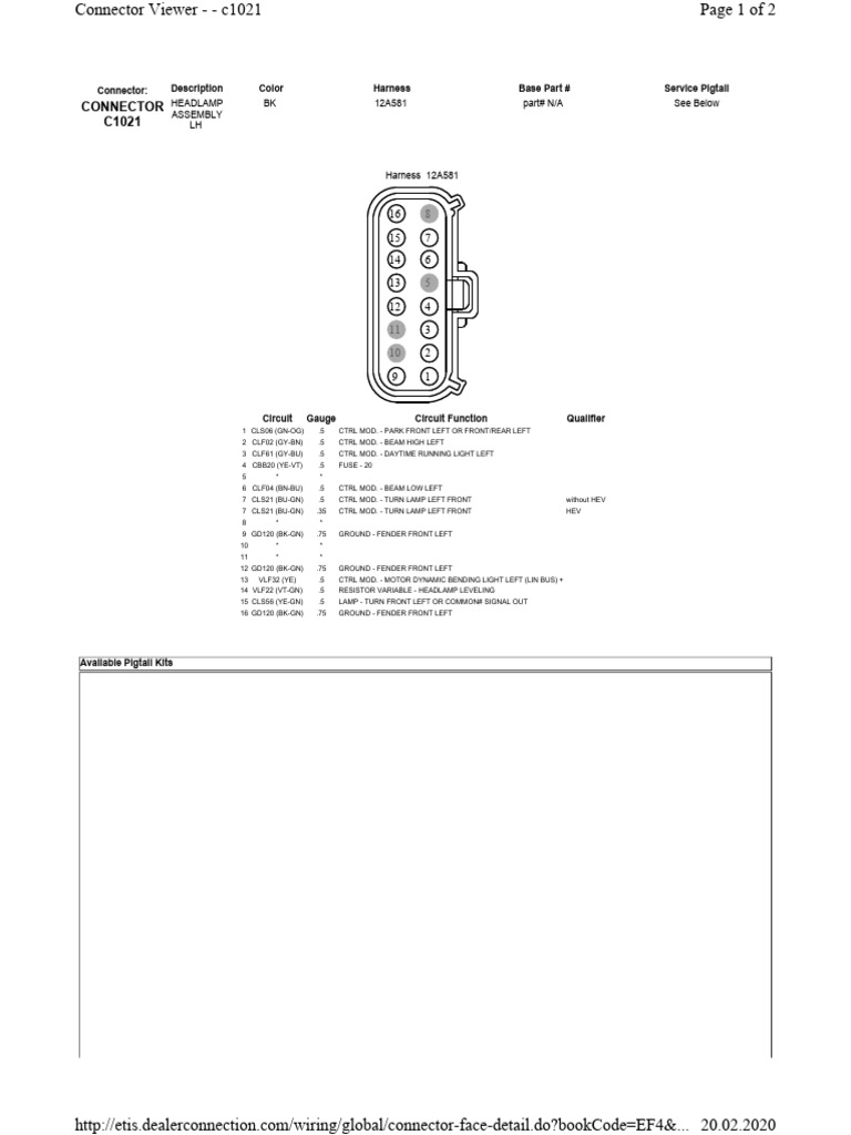 HeadLamp LH Connector C1021 | PDF | Headlamp | Vehicles