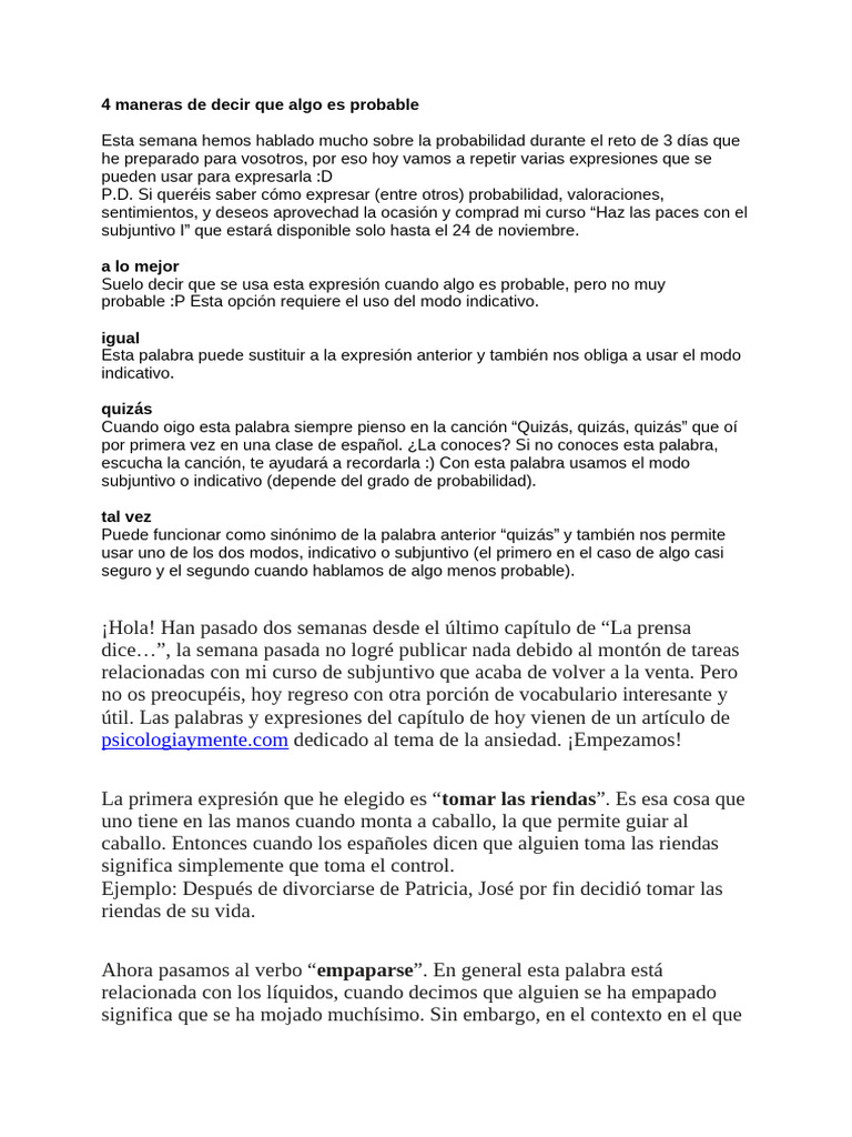 4 Maneras de Decir Que Es Probable y Prensa Dice 19.11 | PDF