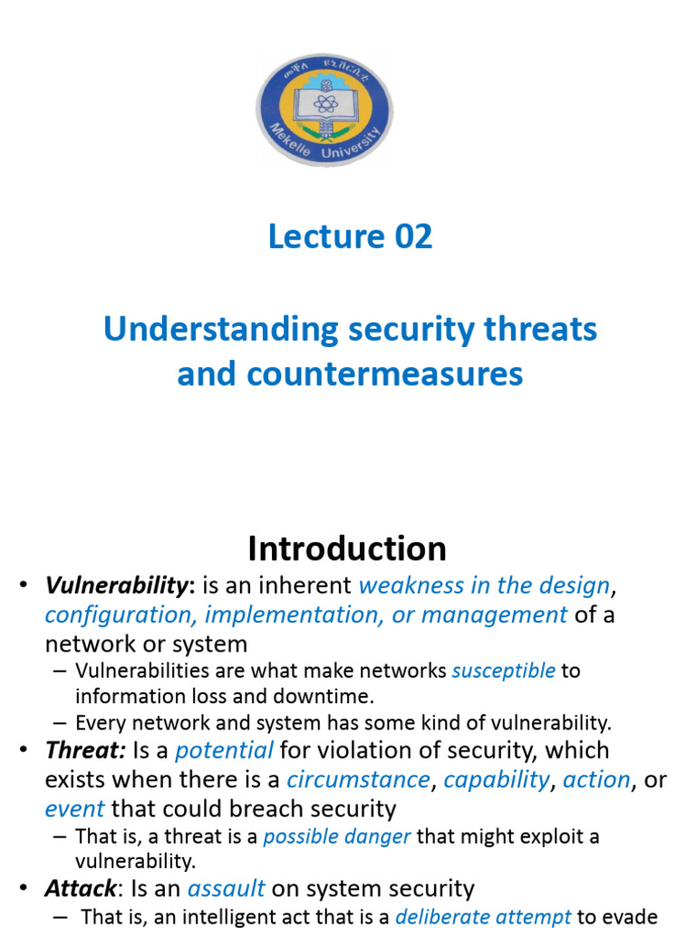 Lecture 2 Understanding Security Threats and Countermeasures | PDF | Password | Denial Of ...