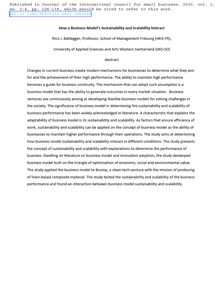 How A Business Model S Sustainability And Scalability Interact