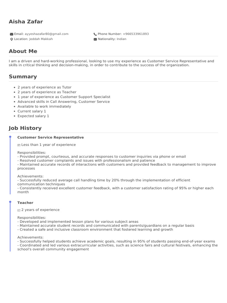 CV Aisha Zafar 10207576 GrabJobs | PDF | Teachers | Human Communication