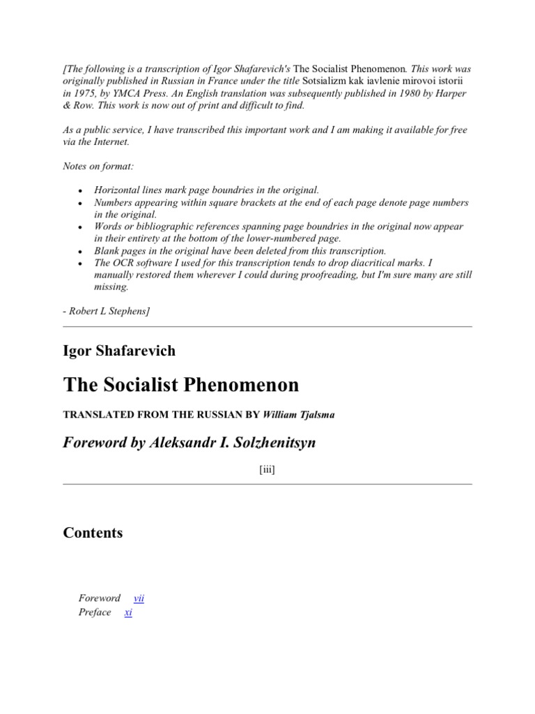 Igor Shafarevich The Socialist Phenomenon | PDF | Social Science | History