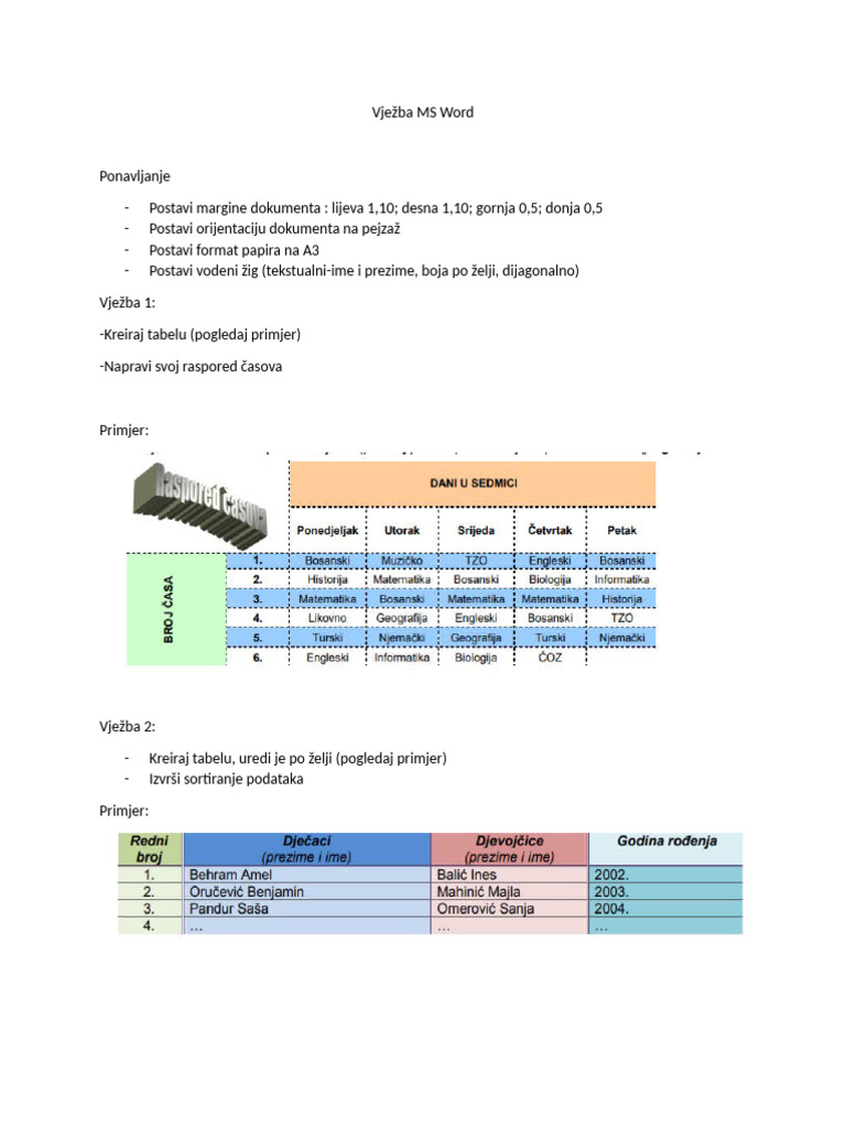 Vježba MS Word 7 Razred | PDF