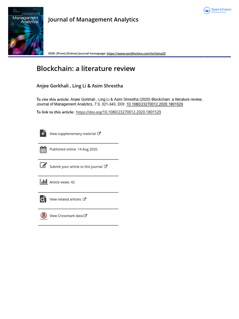 Blockchain a Literature Review | PDF | Internet Of Things | Encryption