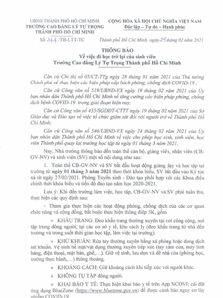 144 TB Ve Viec Di Hoc Tro Lai Cua Sinh Vien | PDF