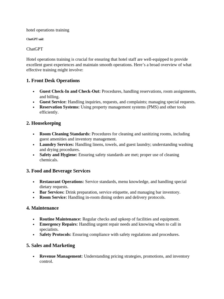 Hotel Ops Training | PDF | Chef | Restaurants