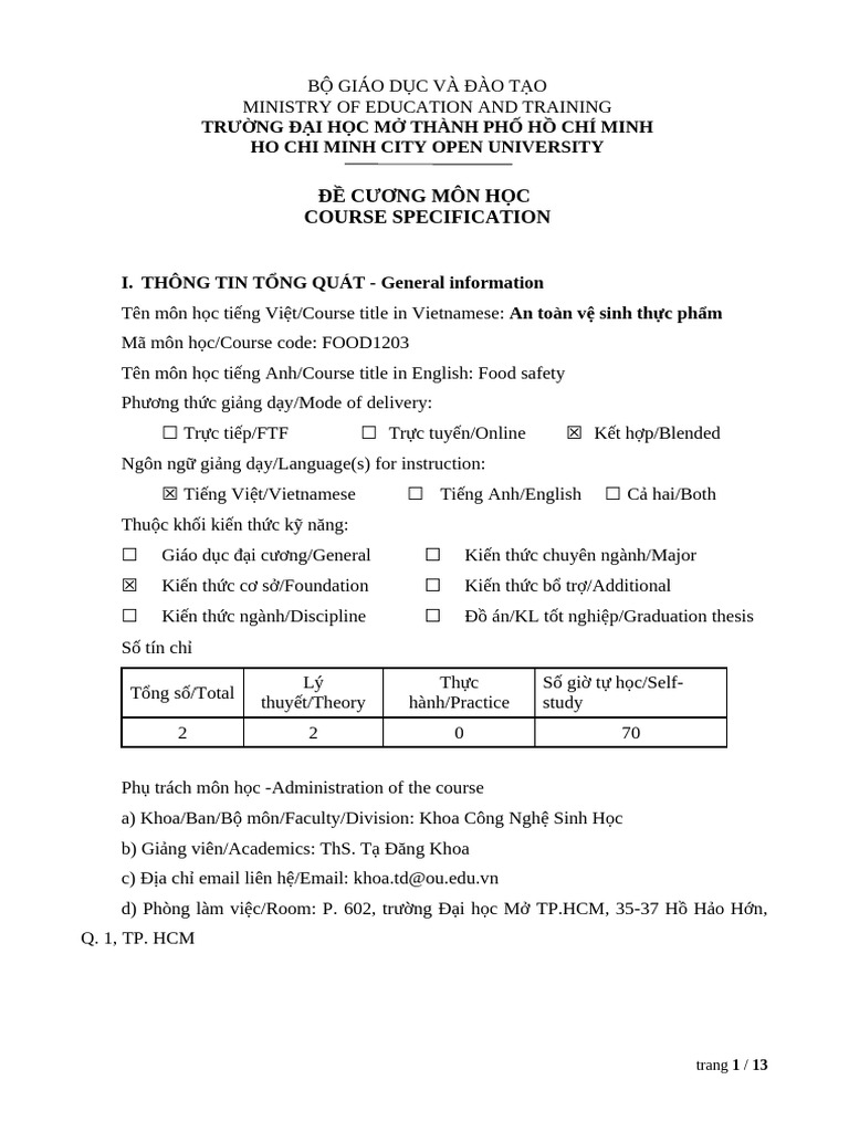 Food1203 - An Toan VSTP - 2023 | PDF