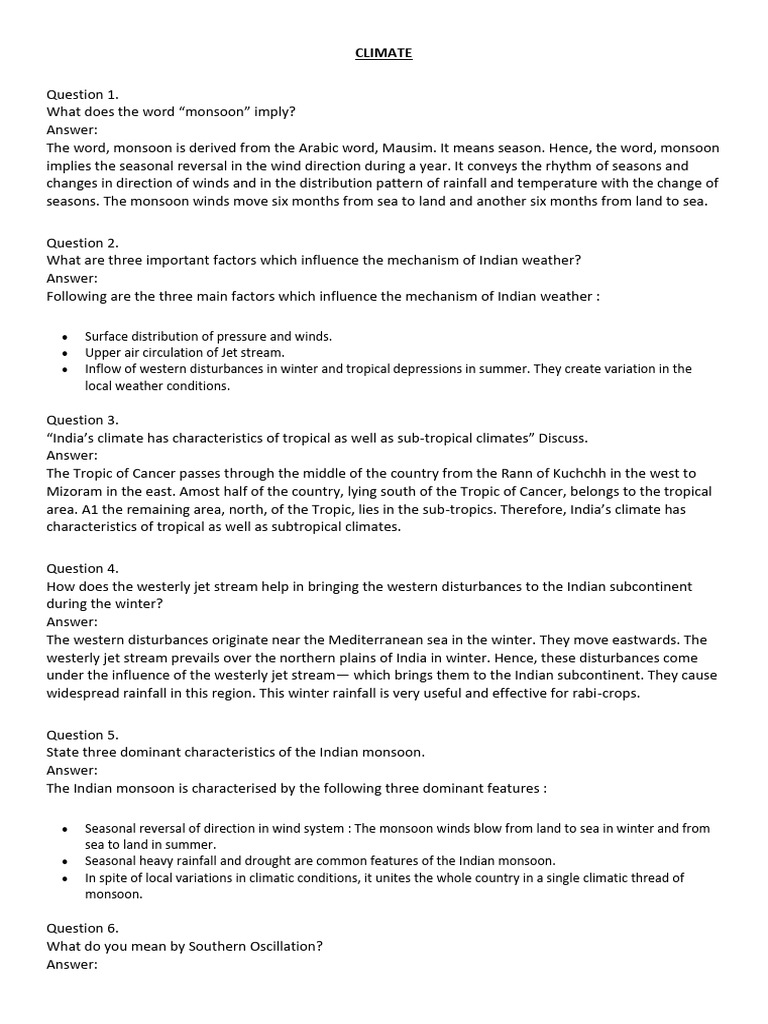 Climate Solved Worksheet | PDF | Monsoon | Wound