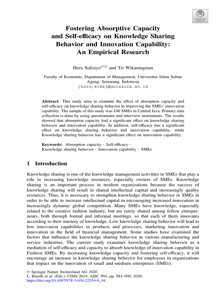 Fostering Absorptive Capacity and Self-Efficacy On Knowledge Sharing ...