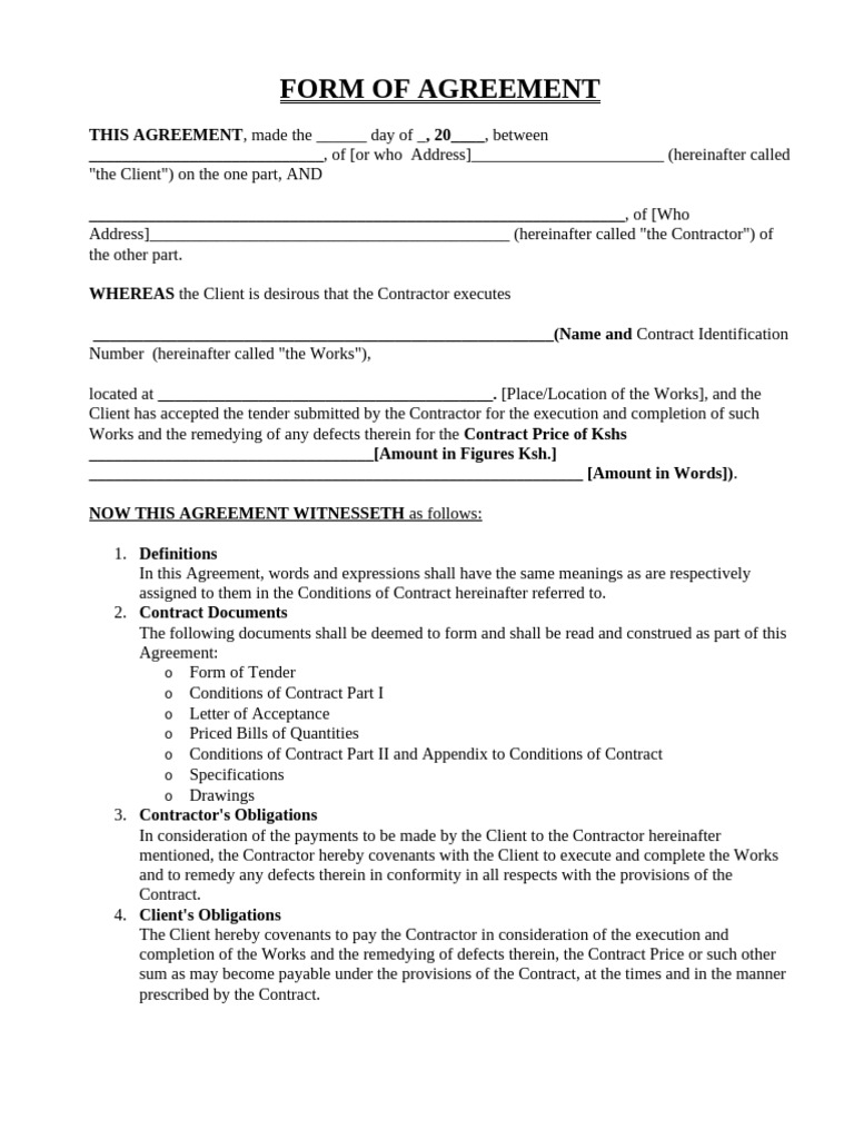 FORM OF AGREEMENT | PDF | Private Law | Business Law