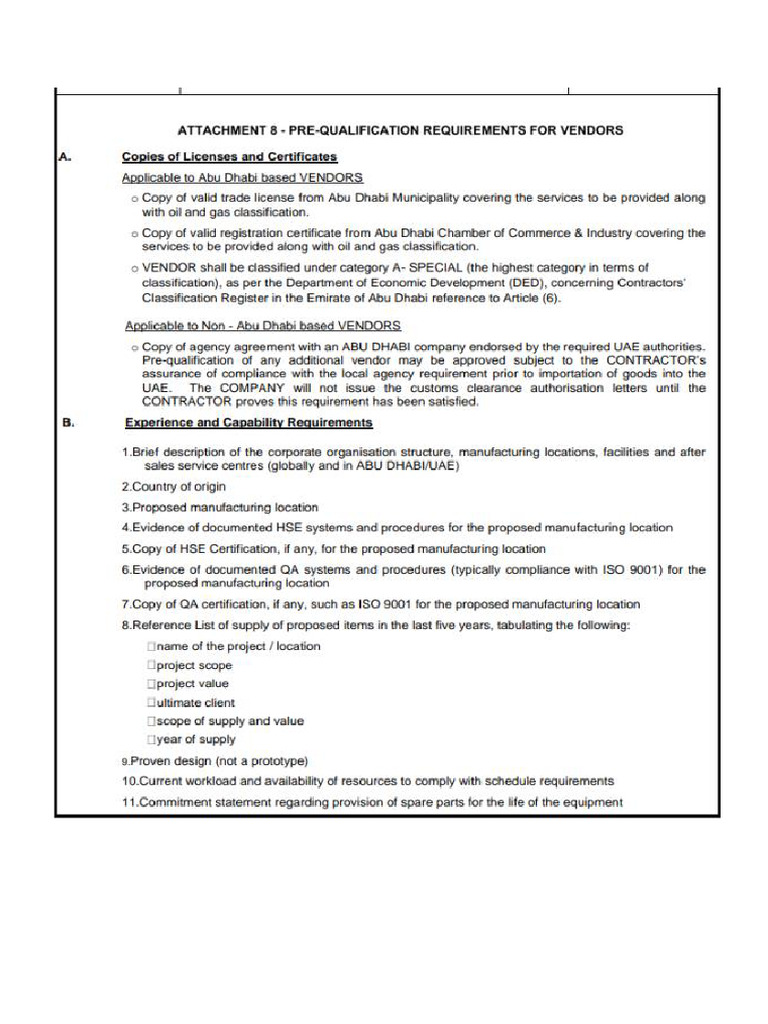 ADNOC AVL - Pre Qualification Documents Requirements | PDF