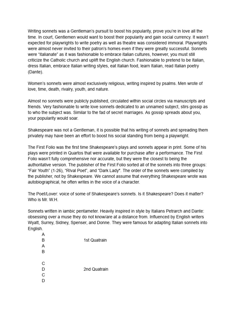 Exploring Shakespeare S Sonnets And Influence Pdf Shakespeare S