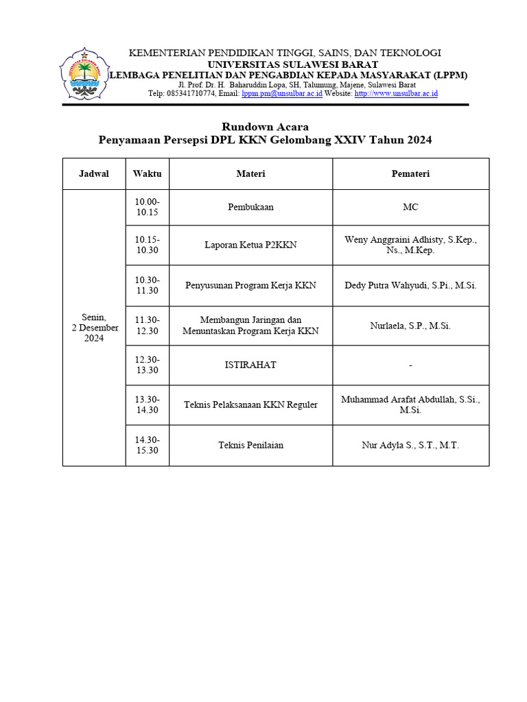 Rundown Acara Pembekalan | PDF