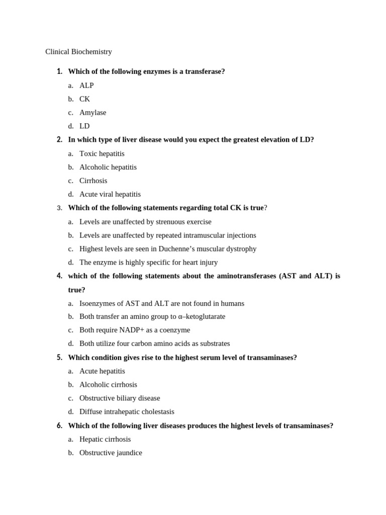 Clinical Biochemistry CA MLS2 | PDF | Alanine Transaminase | Hepatitis
