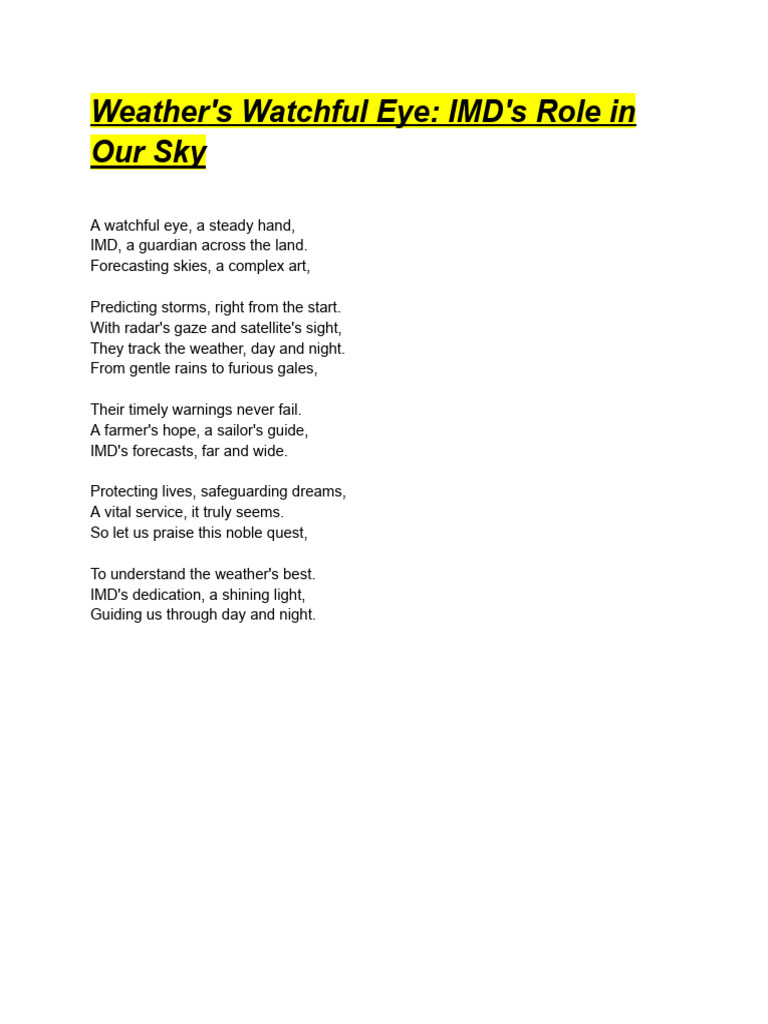 Weather's Watchful Eye - IMD's Role in Our Sky | PDF