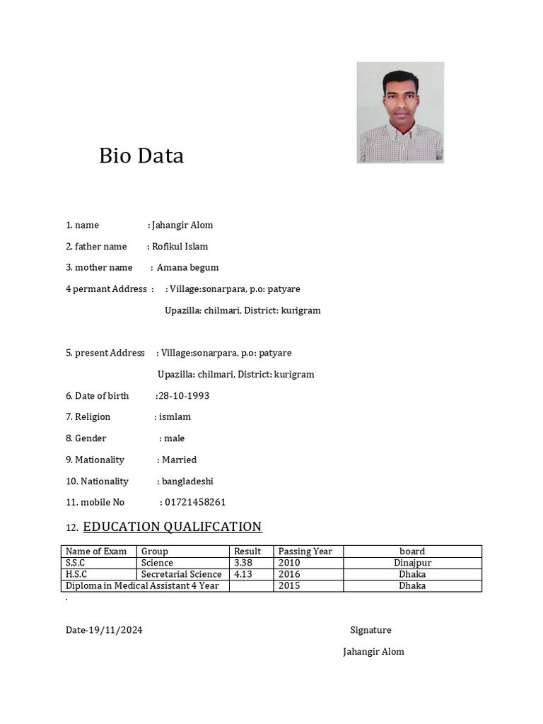 Bio Data: Education Qualifcation | PDF