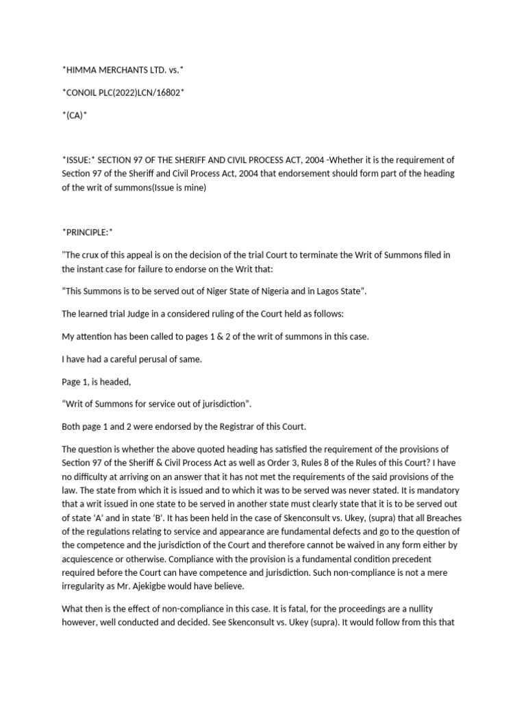 Compliance with Sheriff Act in Writs | PDF | Lawsuit | Summons