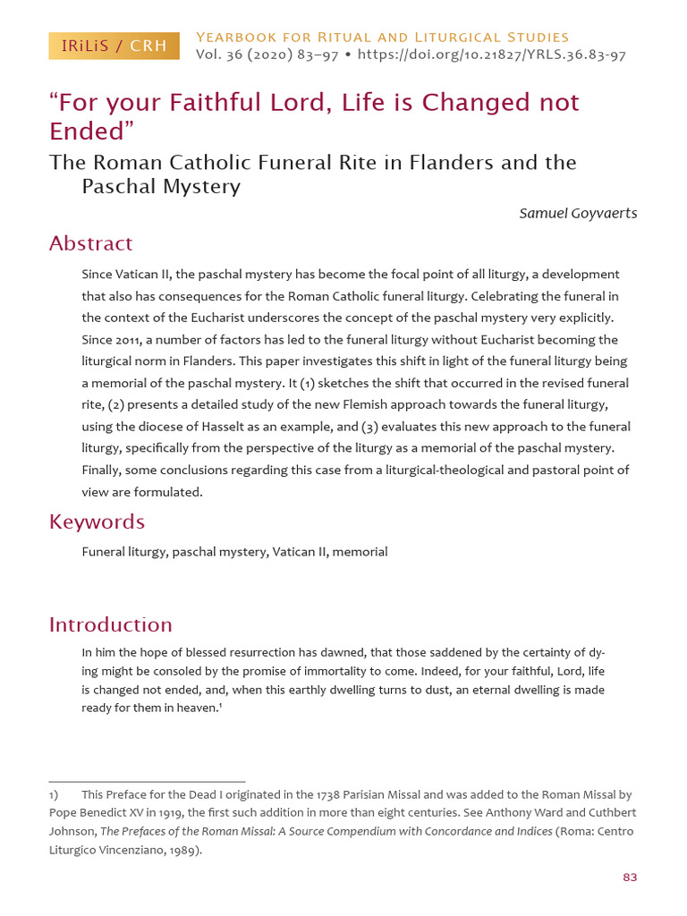 "For Your Faithful Lord, Life Is Changed Not Ended". The Roman Catholic ...