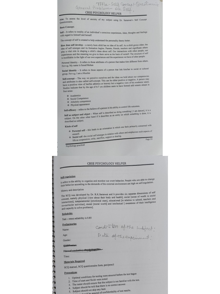 Self Concept Questionnaire | PDF