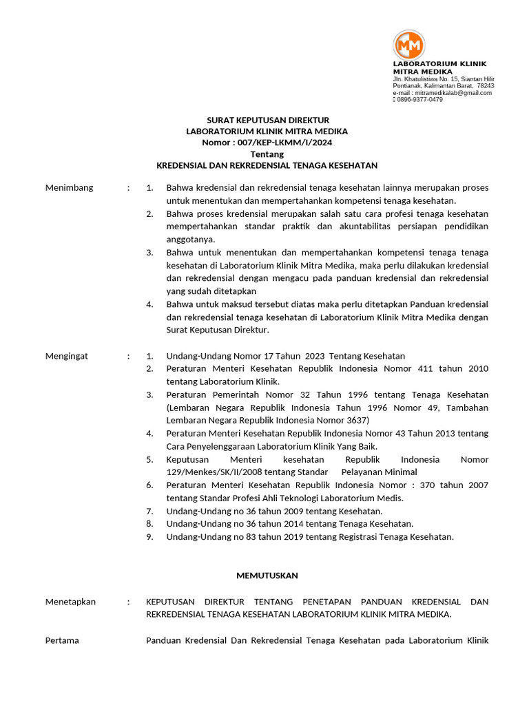 SK 007 Kredensial Dan Rekredensial (SPK Dan RKK) | PDF