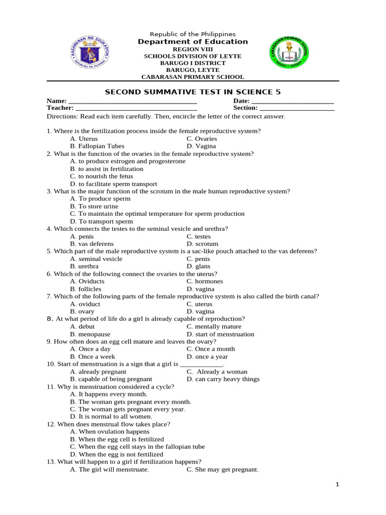 2ND-QUARTER SCIENCE-PERIODIC-TEST-SCIENCE 5 | PDF | Reproductive System ...