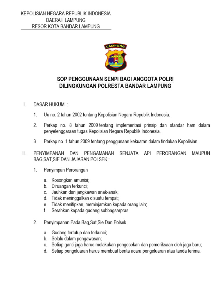 Sop Penggunaan Senpi Polres Mesuji | PDF