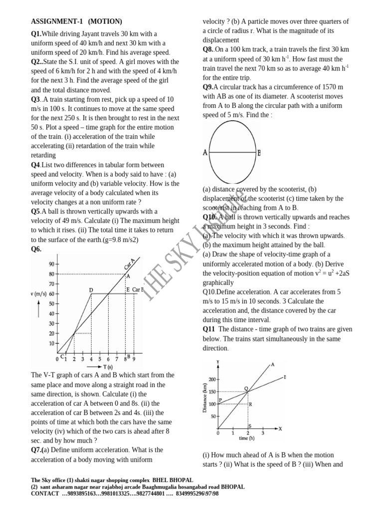 9th SA I Motion Assignment 1-2 Combined (4-8) | PDF | Acceleration | Speed