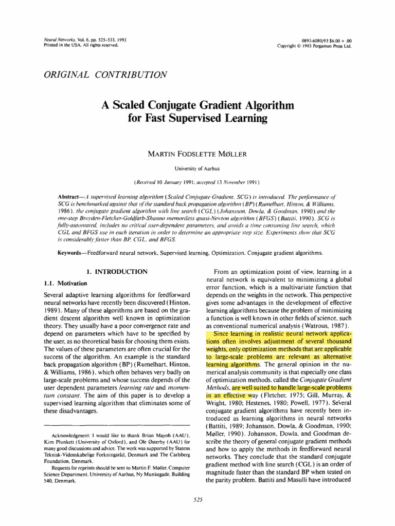 A Scaled Conjugate Gradient Algorithm | PDF | Euclidean Vector | Artificial Neural Network