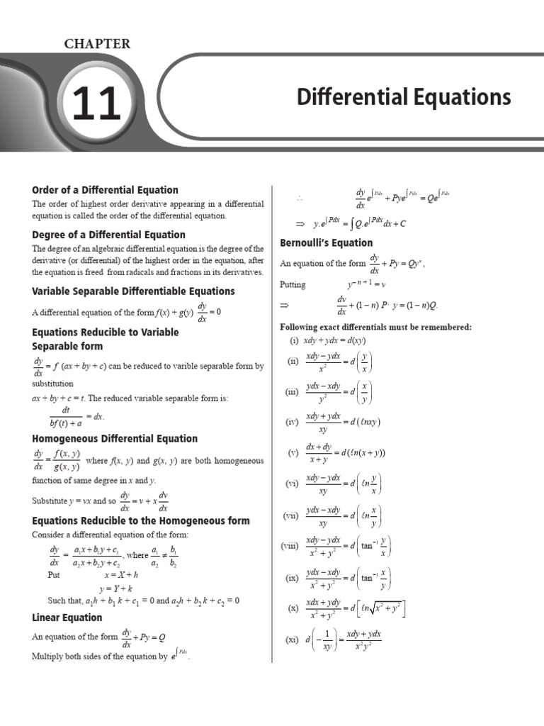 11 - Differential Equation | PDF | Equations | Differential Calculus