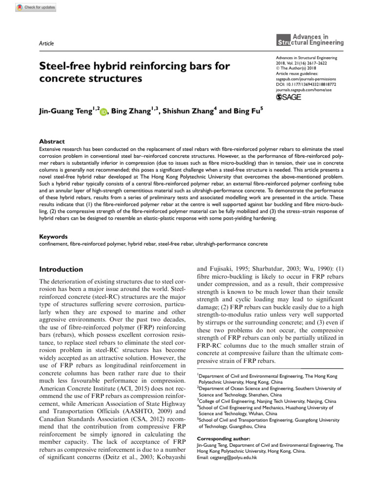 Teng - Steel-Free Hybrid Reinforcing Bars For Concrete Structures - 2018 | PDF | Fibre ...
