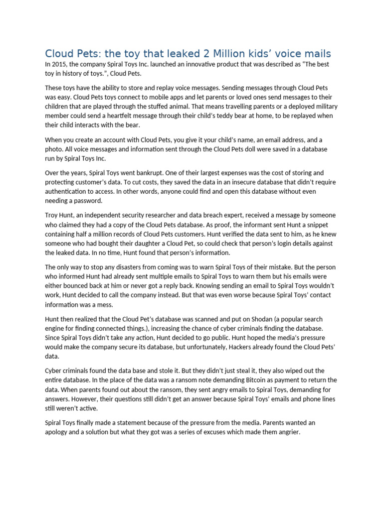 Cloud Pets | PDF | Cloud Computing | Toys