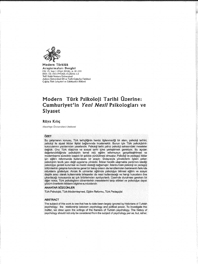 Modern Turk Psikoloji Tarihi Uzerine Cum 240507 174709 | PDF